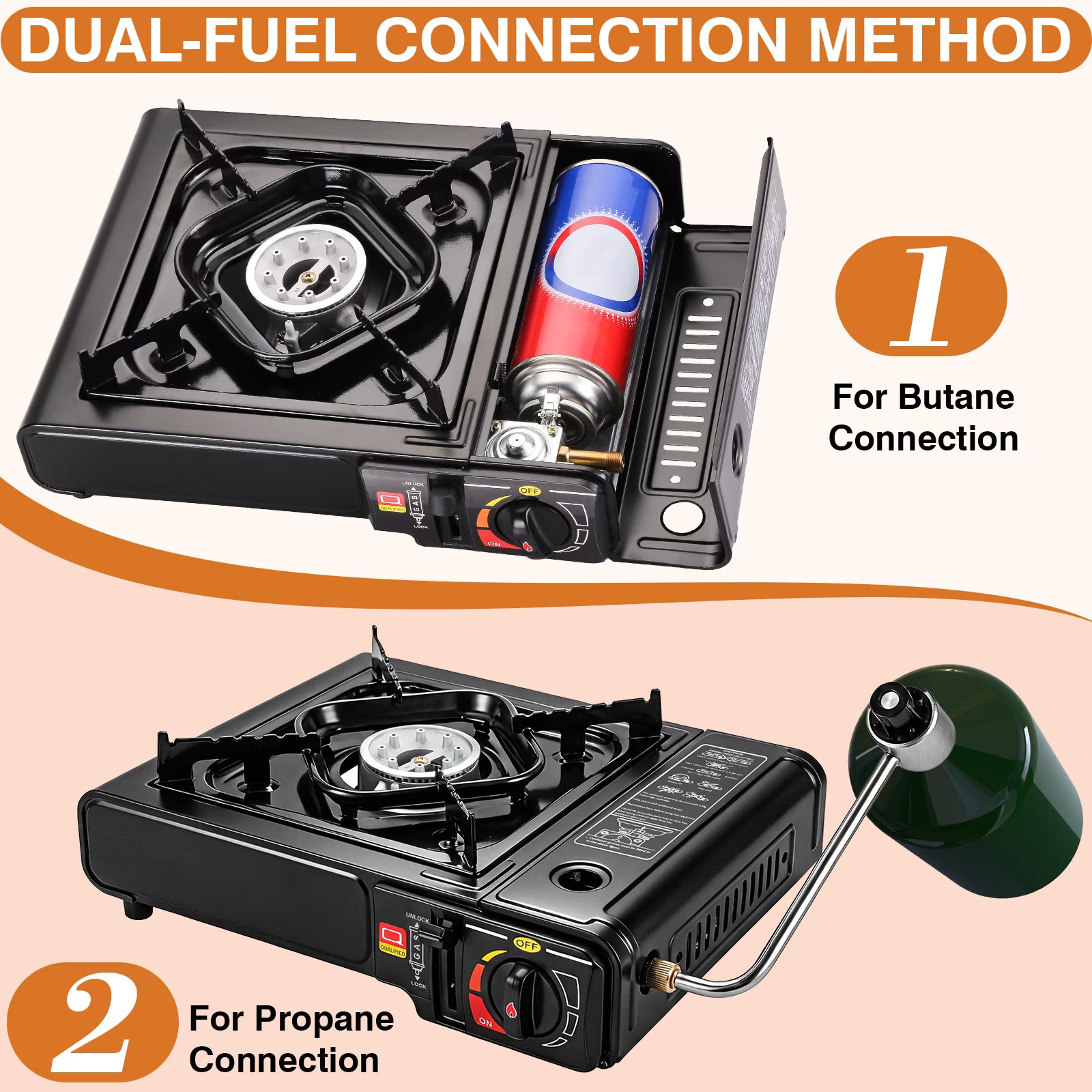 SIXDAY Portable Dual Fuel Camping Stove, 10,000 BTU Butane & Propane S ...